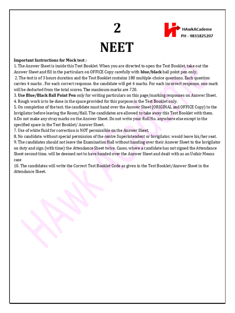 Neet Mock 2. Q.Ans. | PDF | Waves | Amplifier