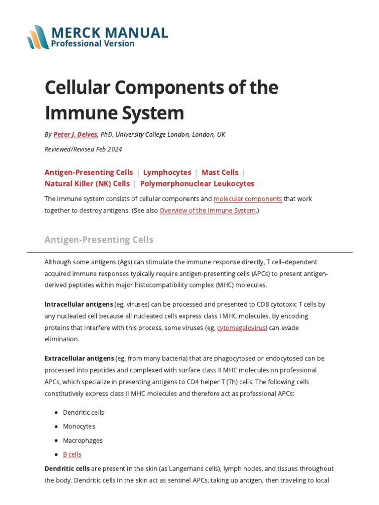Cellular Components of the Immune System - Immunology; Allergic ...