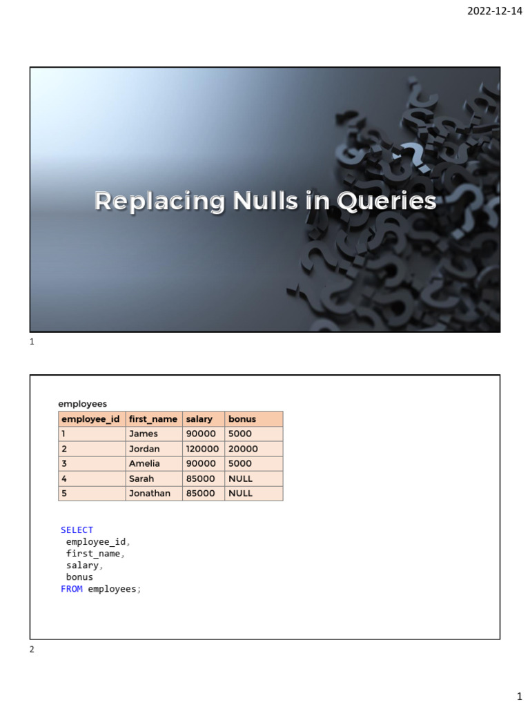 Replacing Nulls in Queries | PDF | Sql | Databases