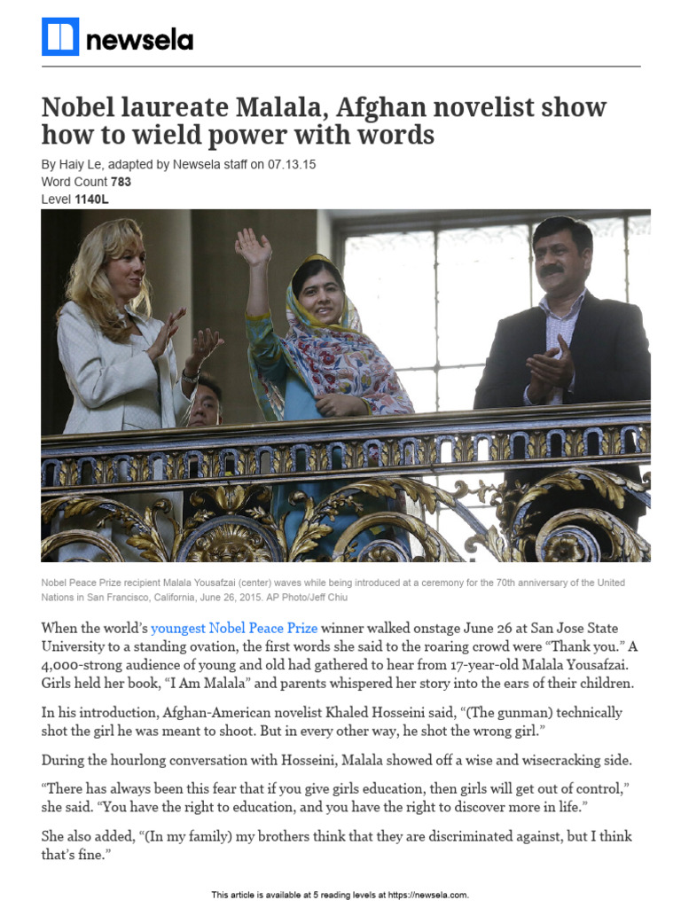 Nobel Prize Malala Yousafzai.pdf Research | PDF | Malala Yousafzai