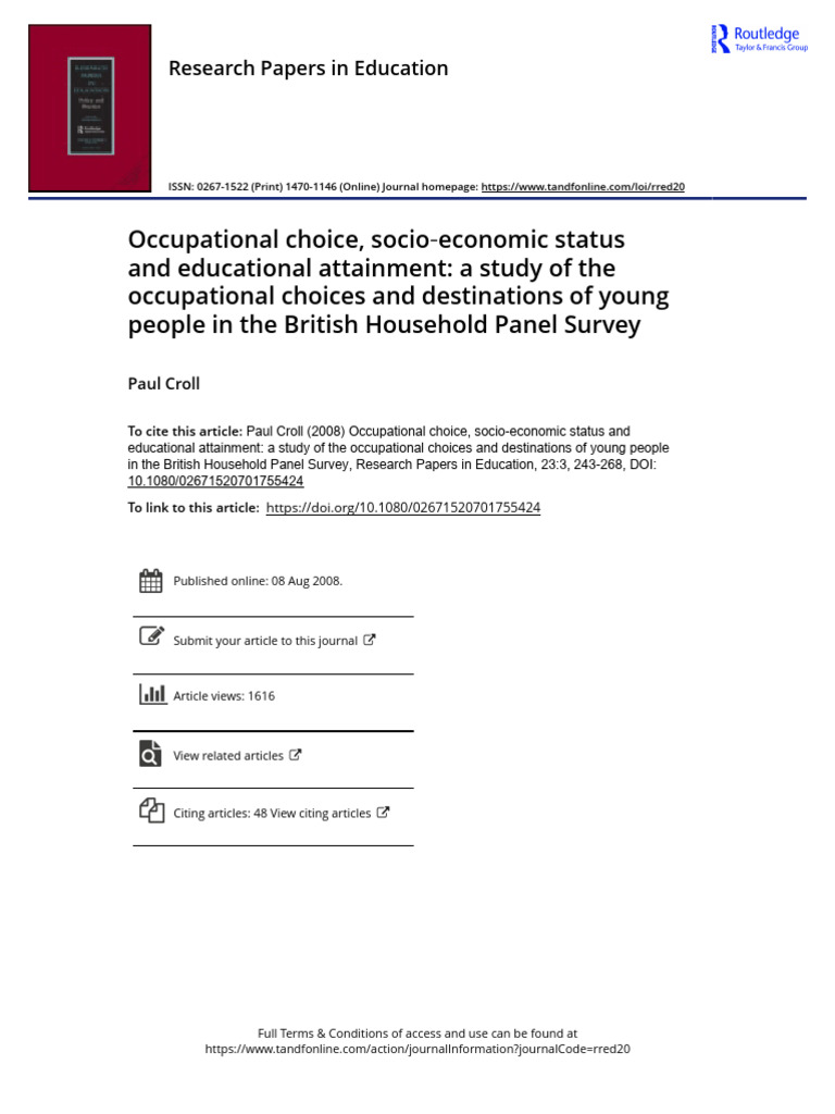 Occupational Choice Socio Economic Status | PDF | Social Mobility ...