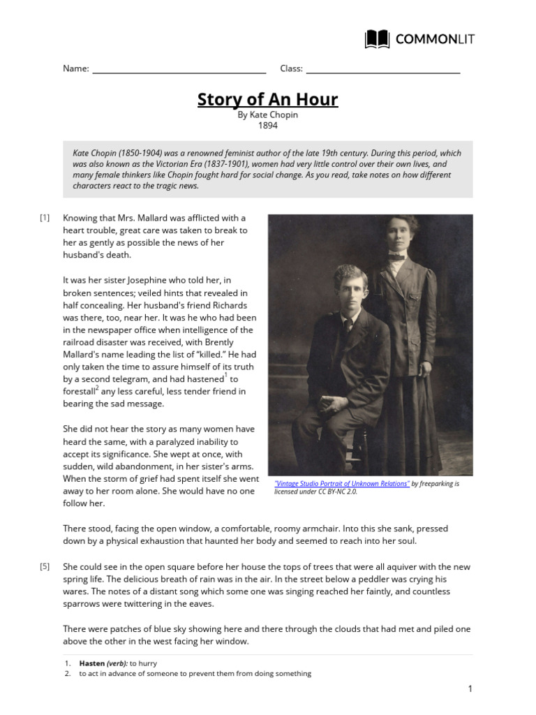 Story of An Hour (Common Lit Ver.) | PDF