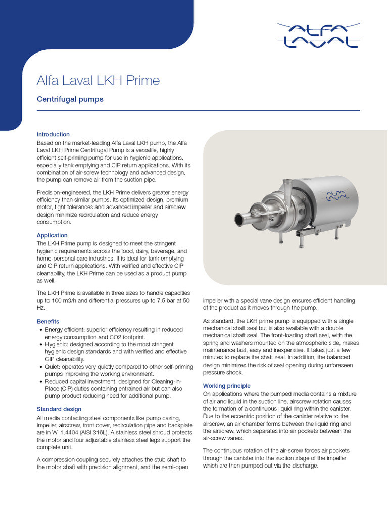 Alfa Laval LKH Prime Pump Overview | PDF | Pump | Energy Technology