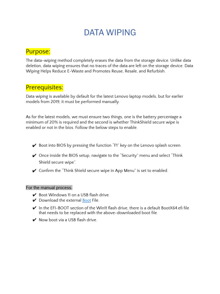Lenovo Data Wipe Old & New Models | PDF | Booting | Bios