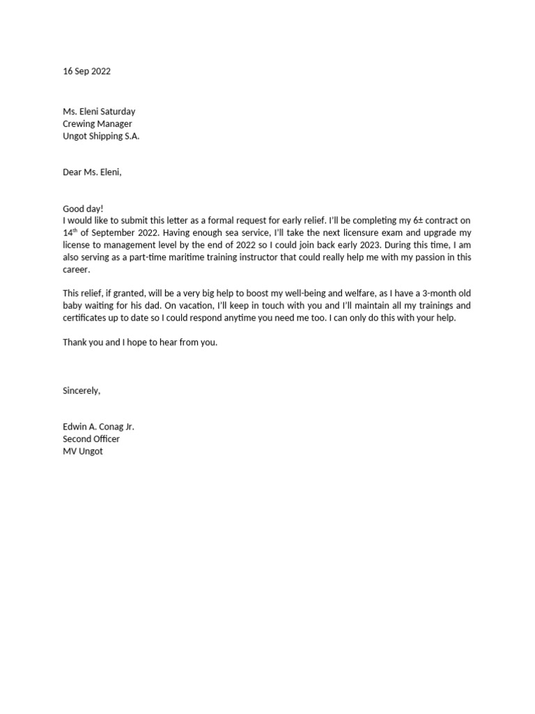 Request for Early Relief | PDF