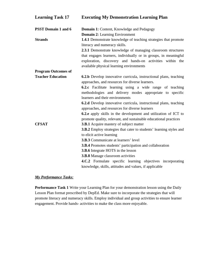 Learning-Task-17-Executing-My-Demonstration-Learning-Plan | PDF | Learning | Procedural Knowledge