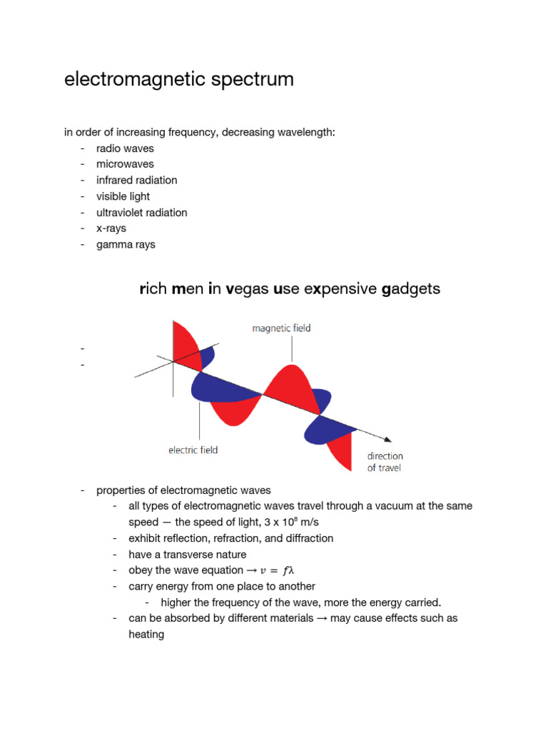 Electromagnetic Spectrum Notes | PDF | Electromagnetic Radiation | Waves