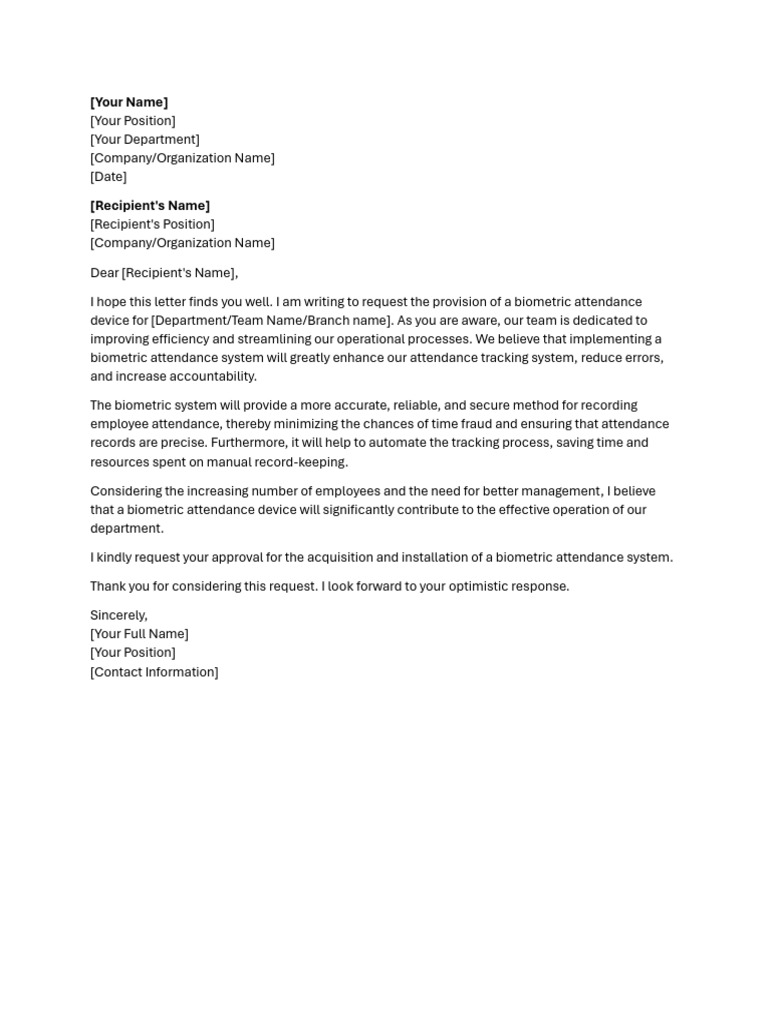 Biometric Sample Letter | PDF