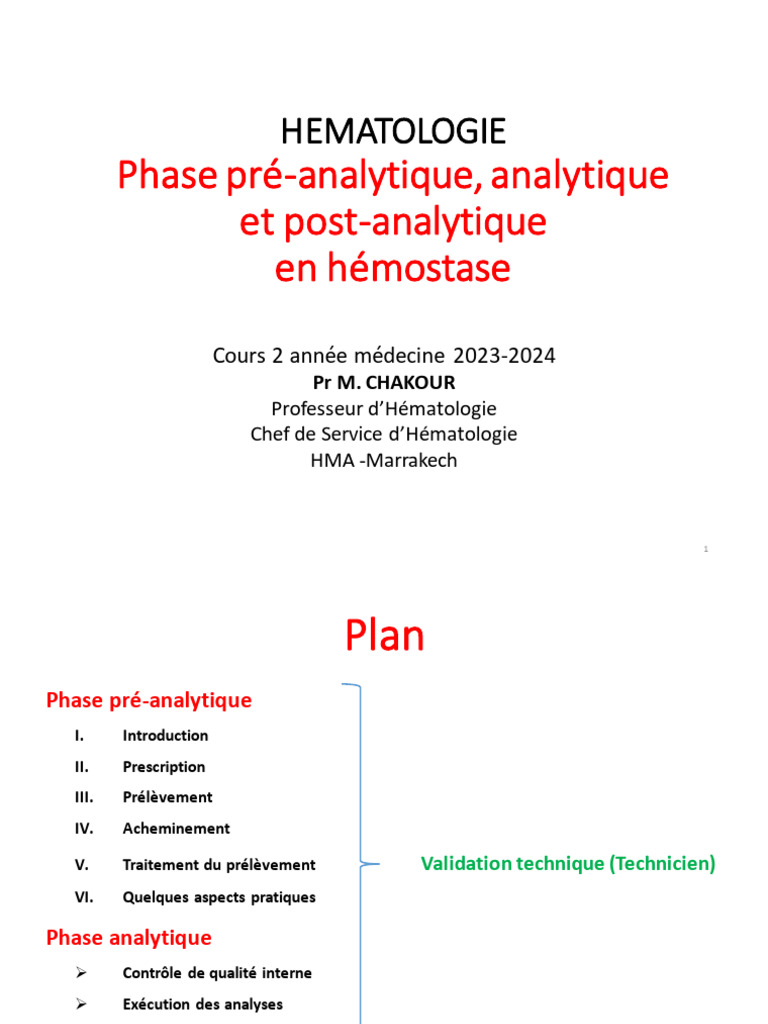 Hémostase : Phases Pré et Post-Analytique | PDF | Hémostasie | Coagulation