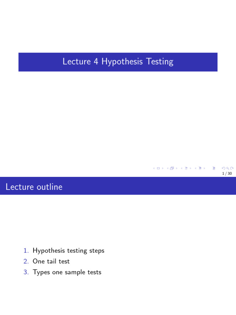 Lecture 4 Hypothesis Testing Slides | PDF | Null Hypothesis | Hypothesis