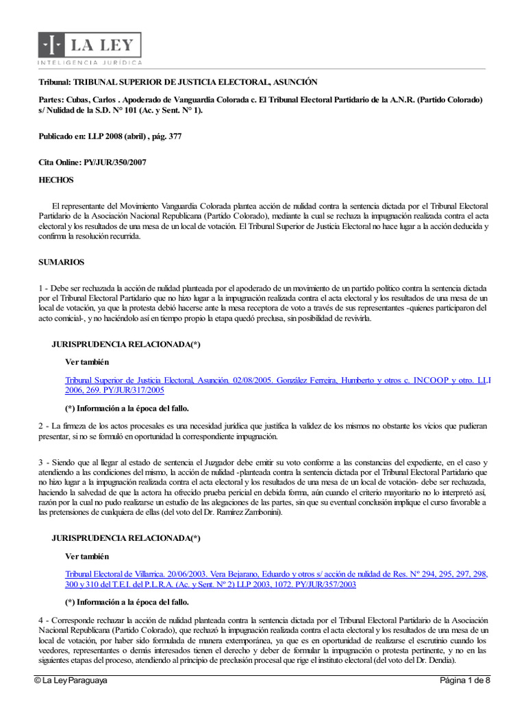 Py Jur 350 2007 | PDF | Votación | Caso de ley