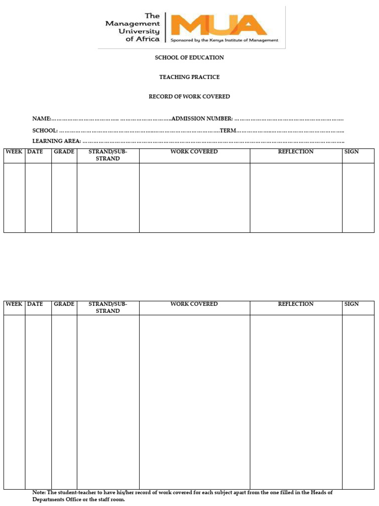 Record of Work Covered Template | PDF