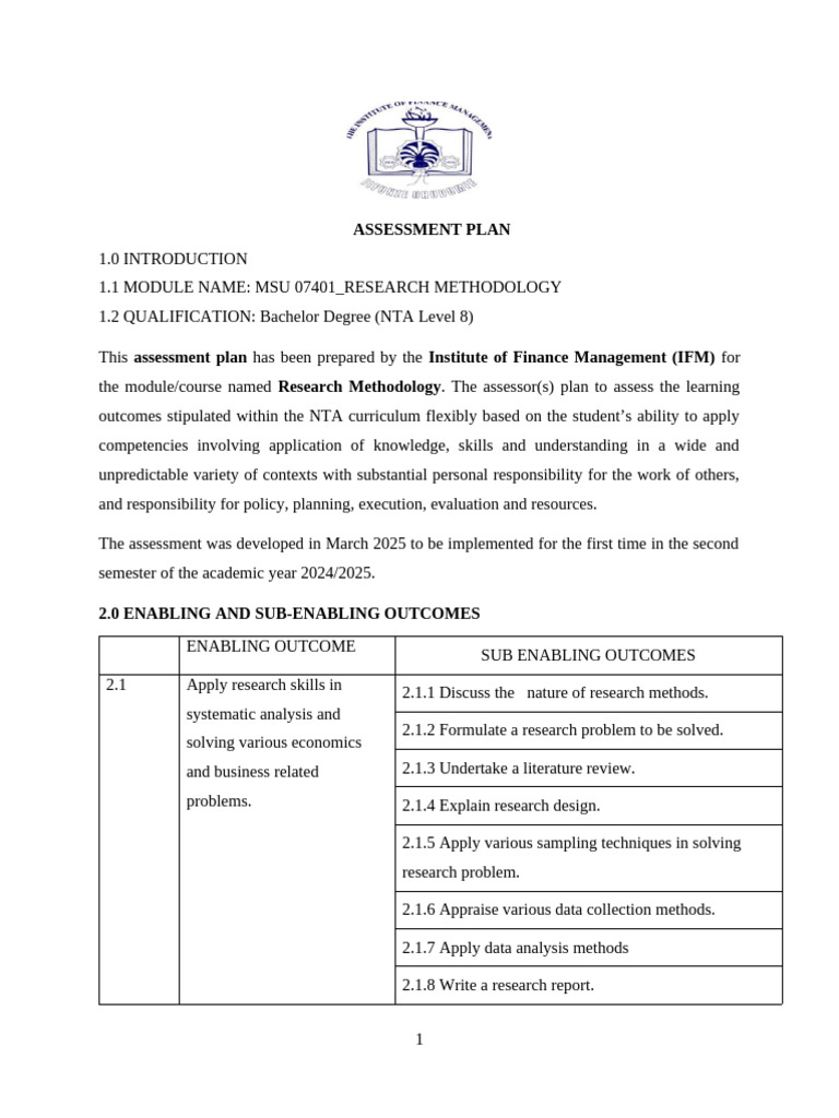 Assessment Plan MSU 07401 - 2025 | PDF | Data | Methodology