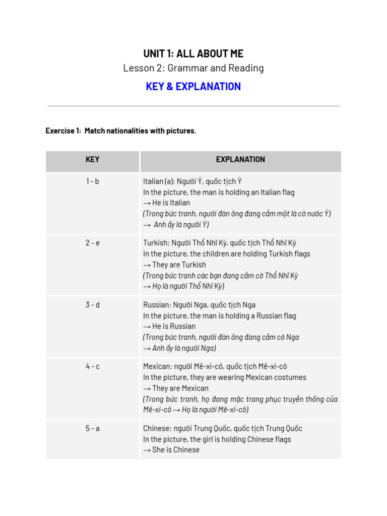 (PREPARE LIVE 1-X) - Beginners - Unit 1 - Lesson 2 - Key | PDF