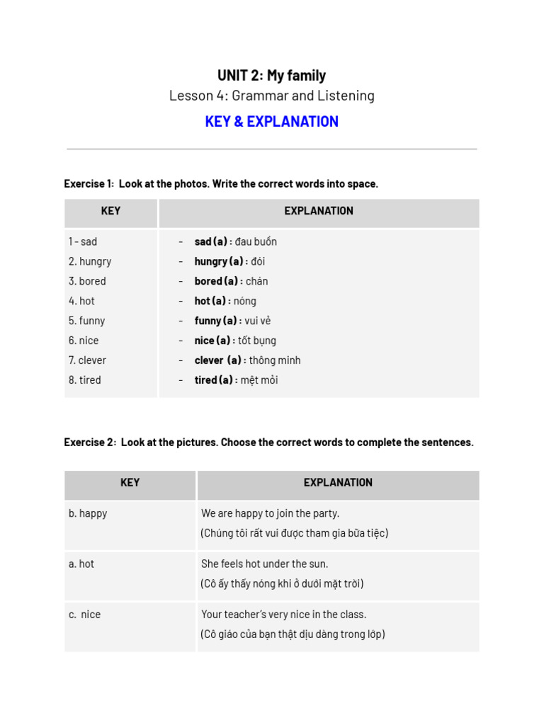 (PREPARE LIVE 1-X) - Beginners - Unit 2 - Lesson 4 - Key & Explanation ...
