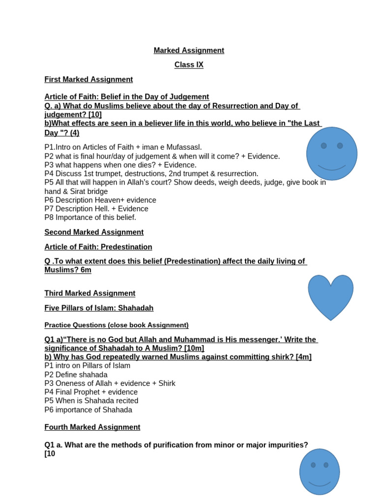 Marked Assignment For Class Ix | PDF