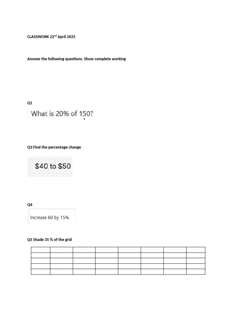 Classwork 22nd April Pre Igcse | PDF
