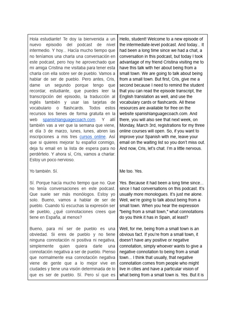 E203 Ser de pueblo con mi amiga Cristina SP-EN | PDF | Lingüística