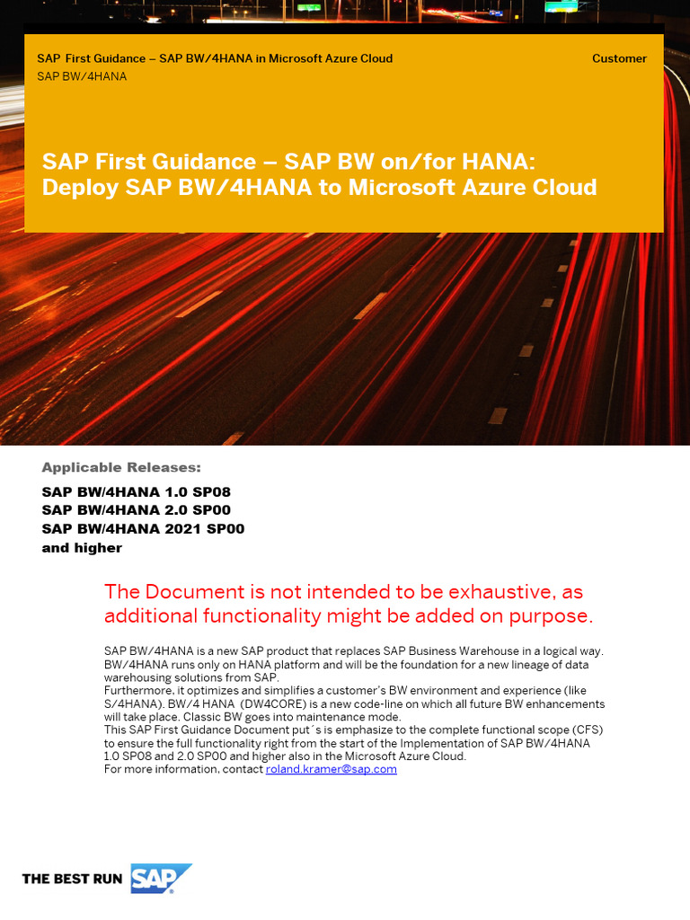 SAP First Guidance SAP BW4HANA in Microsoft Azure Cloud V1.46 | PDF ...