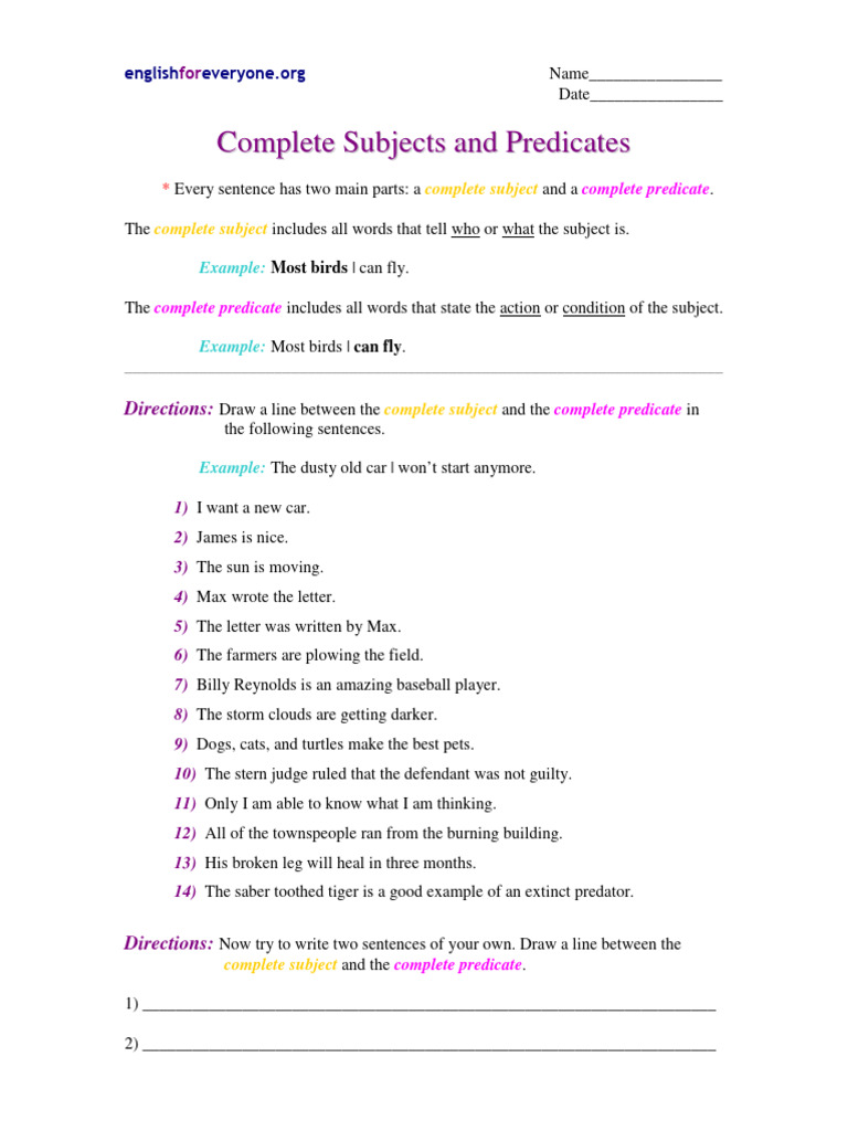 Understanding Complete Predicates | PDF | Subject (Grammar) | Sentence ...