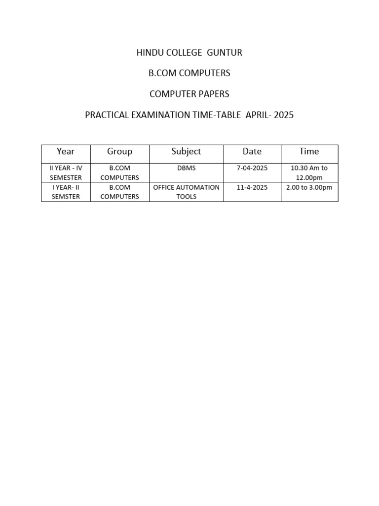 Computer Practicals Time Tables | PDF