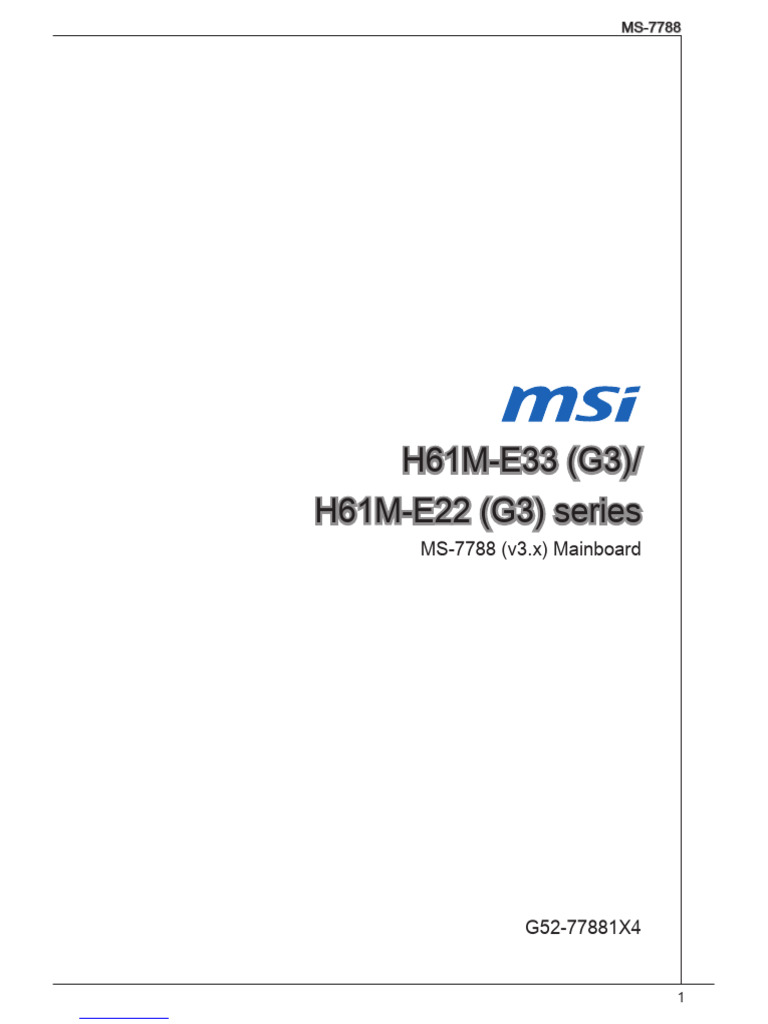 Manual Placa-Mãe Msi H61m-E22w8 (Ms-7788) | PDF | Electrical Connector | Computing