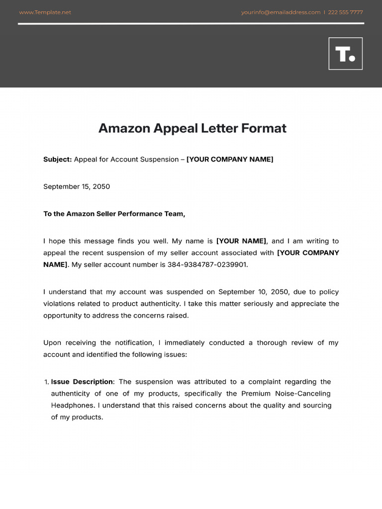 Amazon Appeal Letter Format Template | PDF