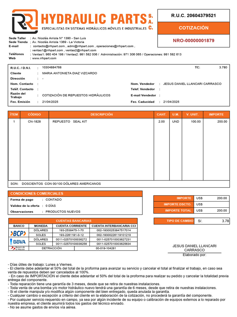 Cotización Nro 00000001879 | PDF | Bancario | Economias