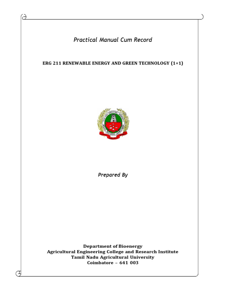 ERG 211 Practical Manual | PDF | Solar Energy | Pyrolysis