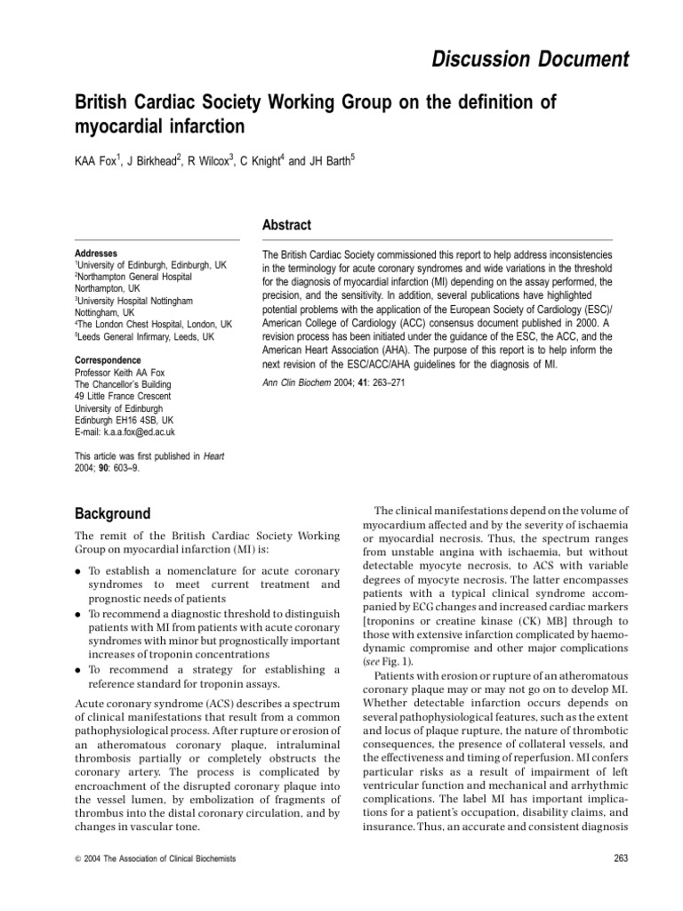 Fox Et Al 2004 British Cardiac Society Working Group On The Definition ...