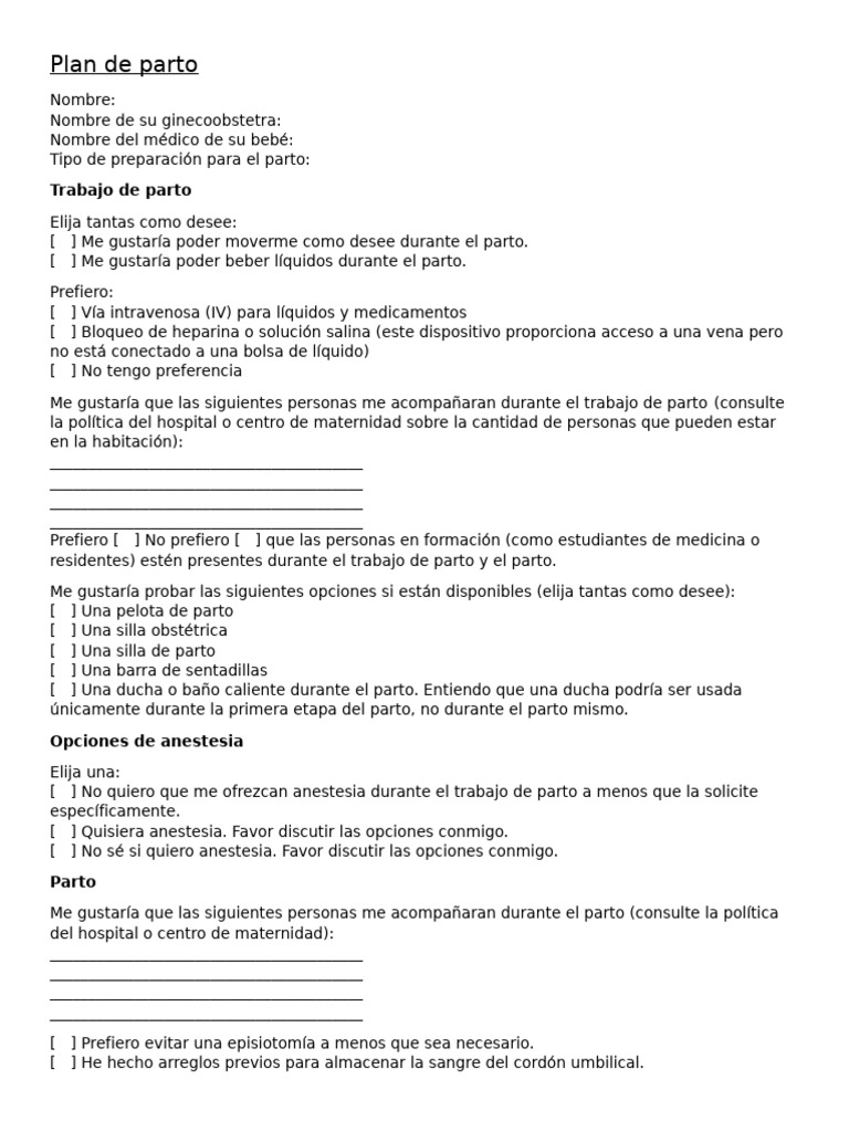 Plan de Parto | PDF | Parto | Amamantamiento