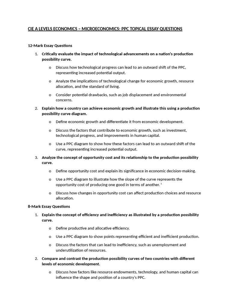 CIE A LEVELS ECONOMICS. PPC 8 And12 Mark Questions | PDF | Economic ...
