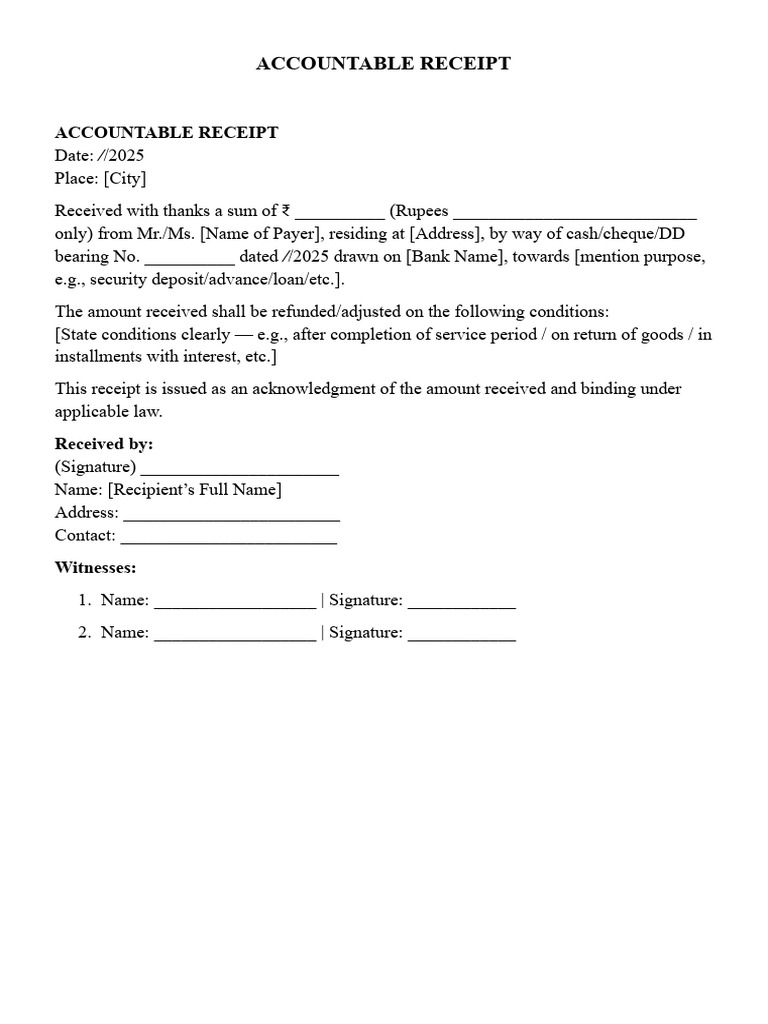 Accountable Receipt, Promissory Note and Affidavit For Change of Name ...