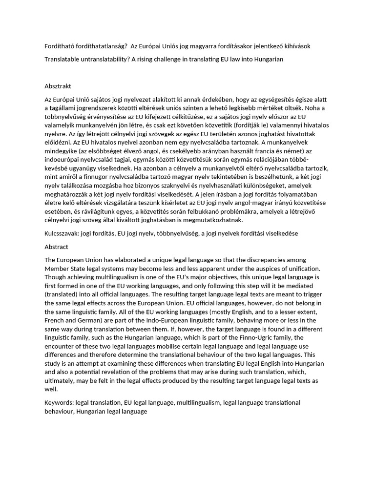 Translatable Untranslatability Magyar Absztrakt | PDF | Translations ...