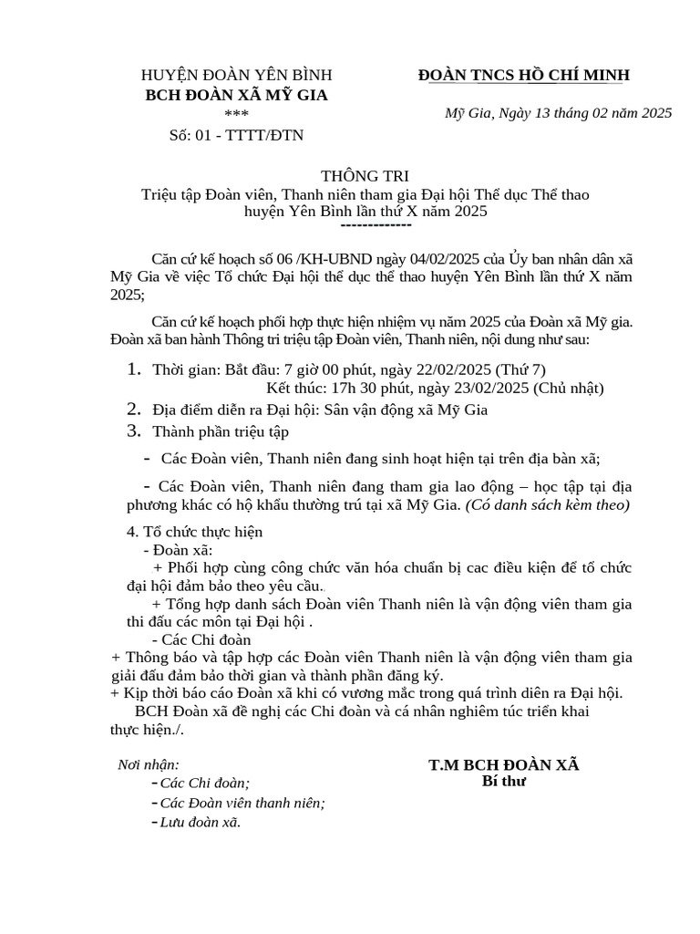 Thông Tri Triệu Tập | PDF