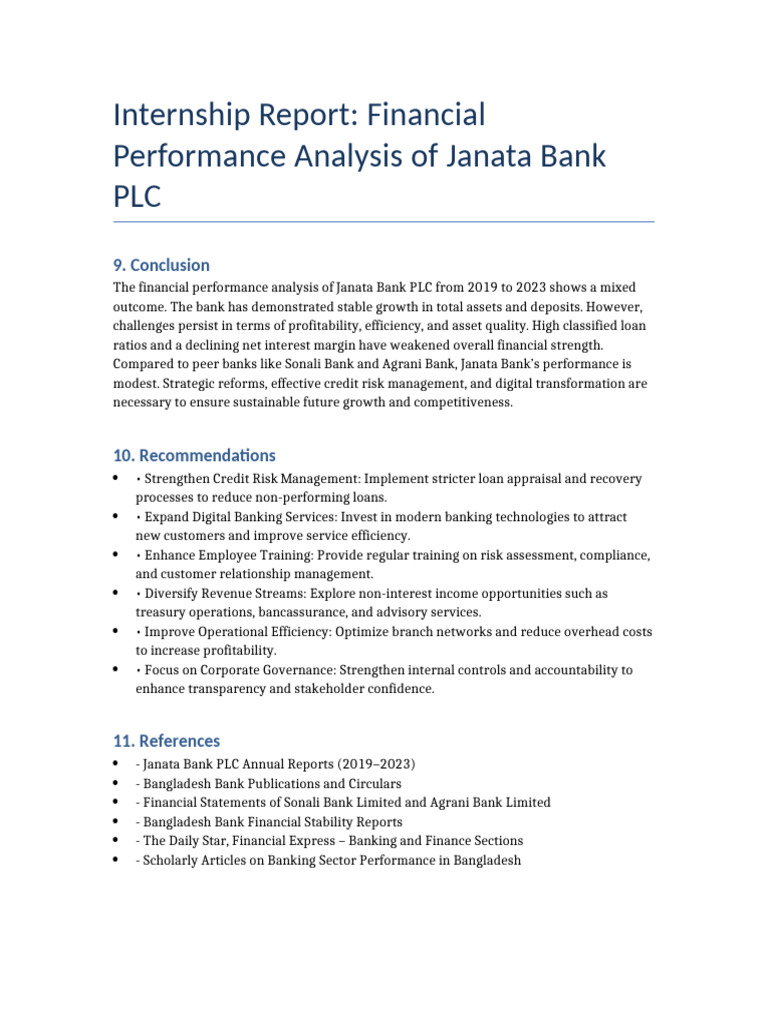 Janata Bank Internship Report Final | PDF