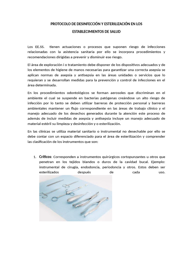 Protocolo de Desinfección y Esterilización en Los | PDF | Esterilización (Microbiología) | Agua