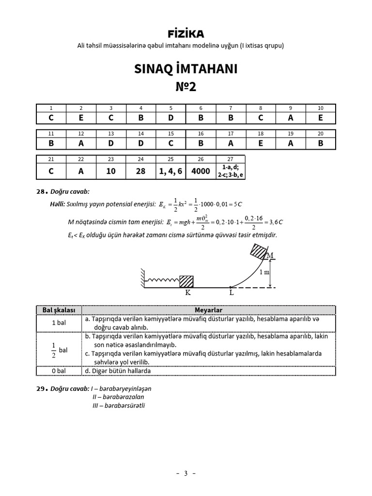 Fizika Qrup 1 AZ Sinaq 2 | PDF