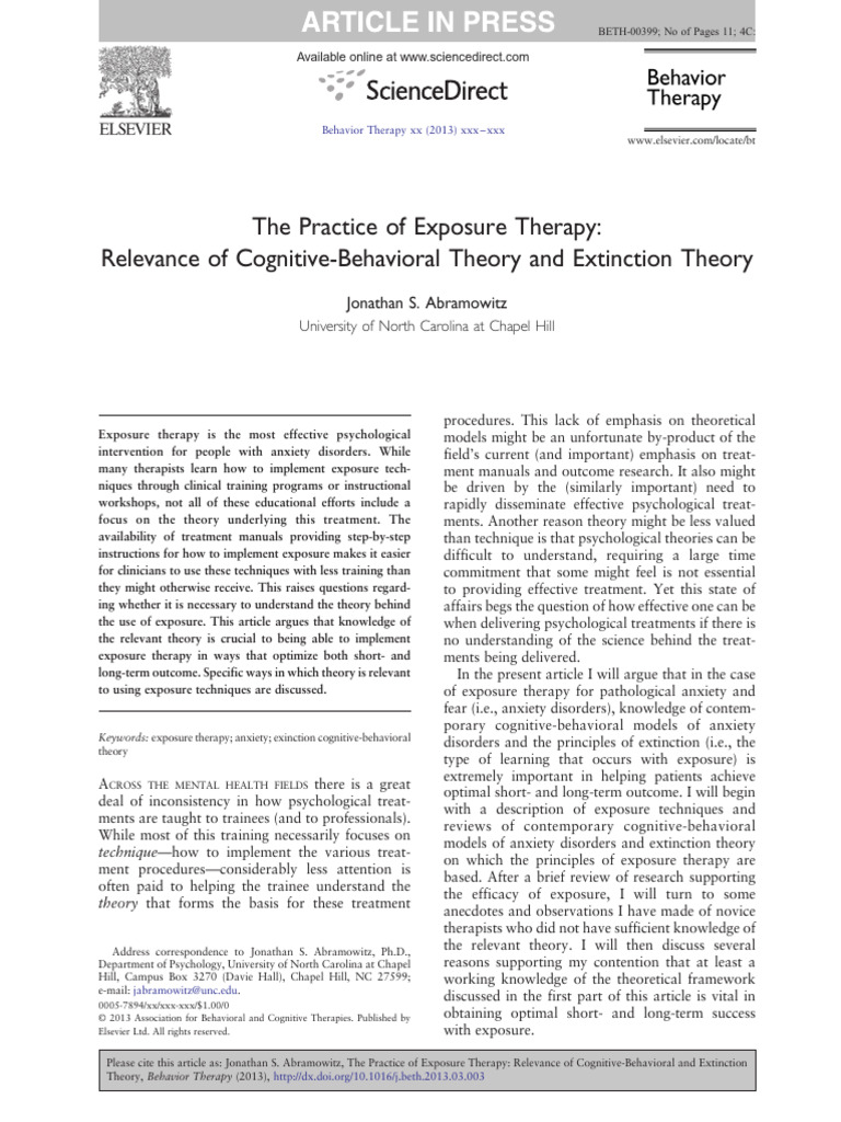 Understanding Exposure Therapy Theory | PDF | Cognitive Behavioral ...