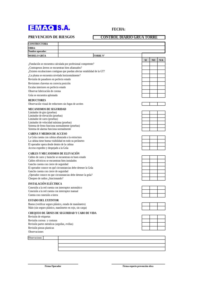 Check List Diario para Operadores 2025 LST Formulario | PDF