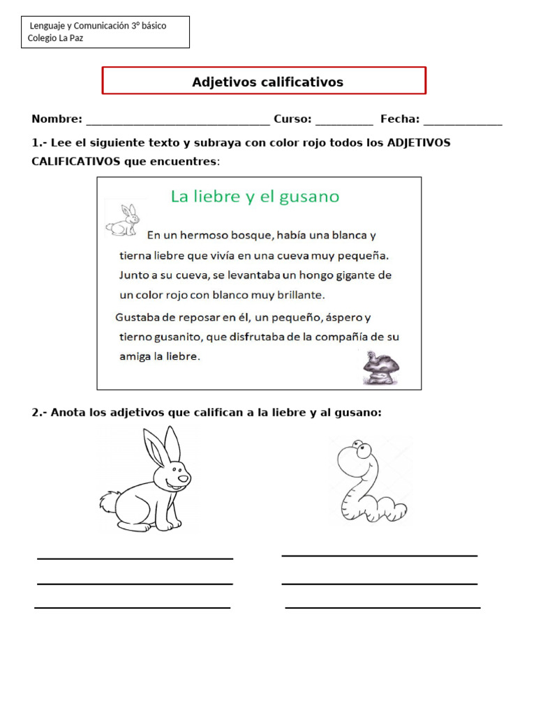 Ejercicios sobre Adjetivos Calificativos | PDF