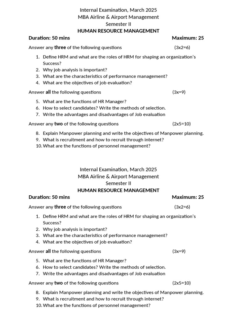 HRM For MBA QN Paper | PDF