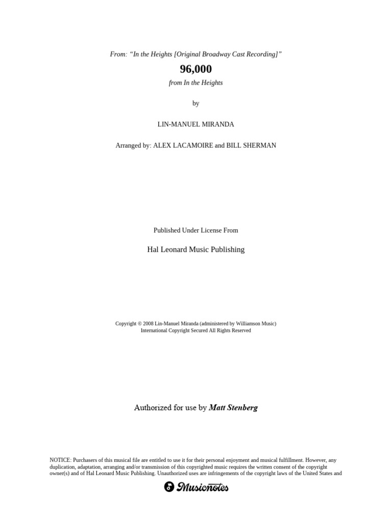 96,000 - G Major - MN0108211 | PDF | Musical Theatre | Theatre Award ...