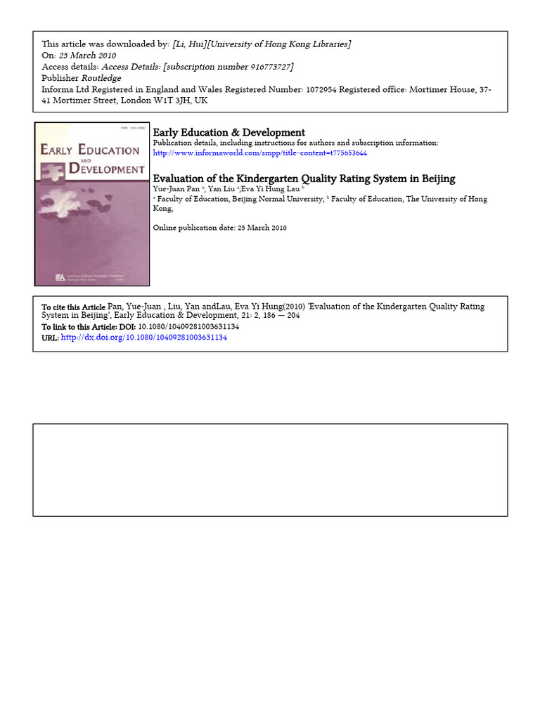EarlyEducationandDevelopment Pan Liu Lau | PDF | Kindergarten | Evaluation