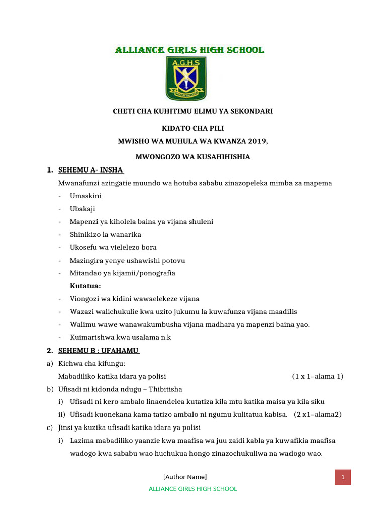 Kisw f2 Marking Scheme | PDF