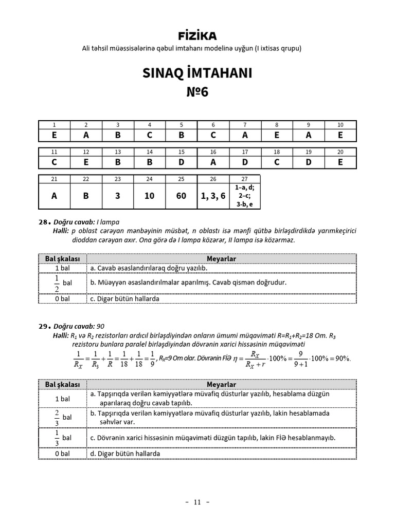 Fizika Qrup 1 AZ Sinaq 6 | PDF