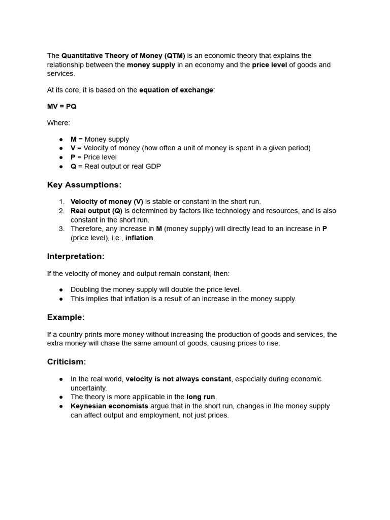 Quantitative Theory of Money | PDF
