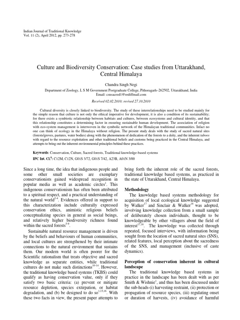 Culture and Biodiversity Conservation Case Studies | PDF | Conservation ...