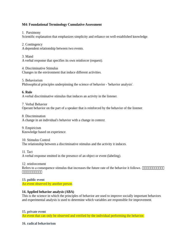 SPE 563 M4 Foundational Terminology Cumulative Assessment | PDF | Behaviorism | Reinforcement