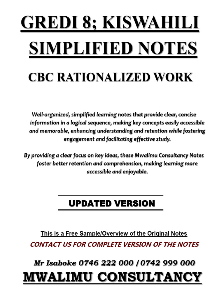 Grade 8 Kiswahili Simplified Notes SP | PDF